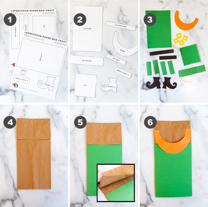 Leprechaun Paper Bag Craft with Printable Template - The Super Mom Life