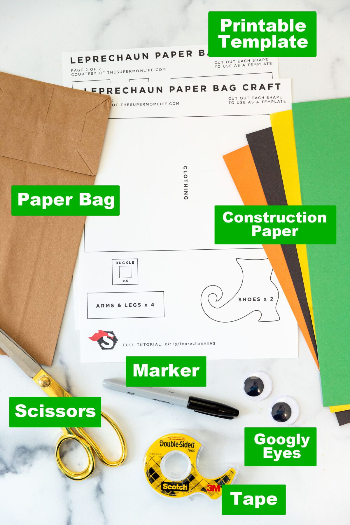 Leprechaun Paper Bag Craft with Printable Template - The Super Mom Life