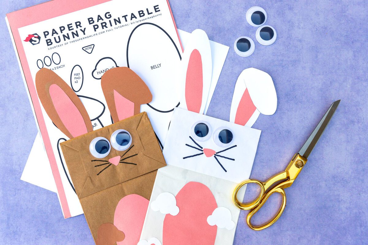 Bunny Paper Bag Craft Easter Printable Template - The Super Mom Life