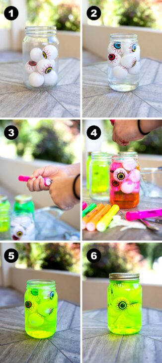 Glowing Eyeball Jar Dollar Tree Halloween Craft - The Super Mom Life